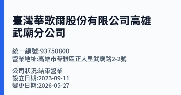 臺灣華歌爾股份有限公司高雄武廟分公司的照片-統編 93750800(高雄市) 公司登記資料與營業項目詳細圖表