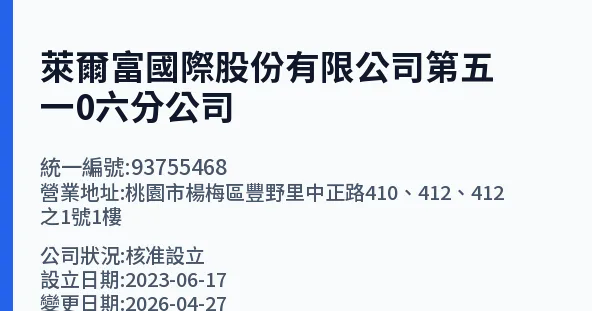 萊爾富國際股份有限公司第五一0六分公司的照片-統編 93755468(桃園市) 公司登記資料與營業項目詳細圖表