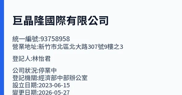 巨晶隆國際有限公司的照片-統編 93758958(新竹市) 公司登記資料與營業項目詳細圖表