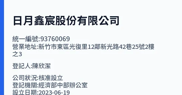 日月鑫宸股份有限公司的照片-統編 93760069(新竹市) 公司登記資料與營業項目詳細圖表