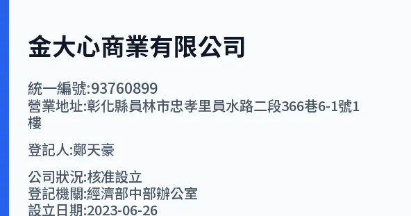 金大心商業有限公司的照片-統編 93760899(彰化縣) 公司登記資料與營業項目詳細圖表