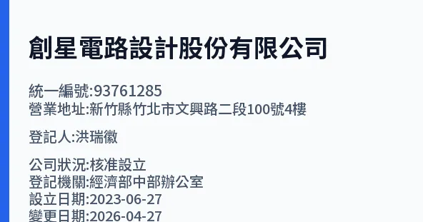 創星電路設計股份有限公司的照片-統編 93761285(新竹縣) 公司登記資料與營業項目詳細圖表