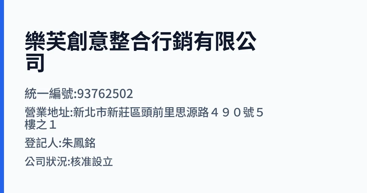樂芙創意整合行銷有限公司 - 統編 93762502(新北市) 公司登記資料與營業項目詳細圖表