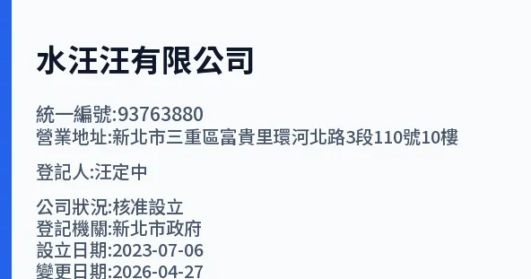 水汪汪有限公司的照片-統編 93763880(新北市) 公司登記資料與營業項目詳細圖表