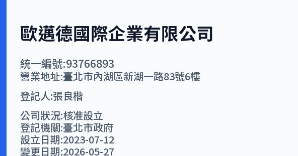 歐邁德國際企業有限公司的照片-統編 93766893(臺北市) 公司登記資料與營業項目詳細圖表