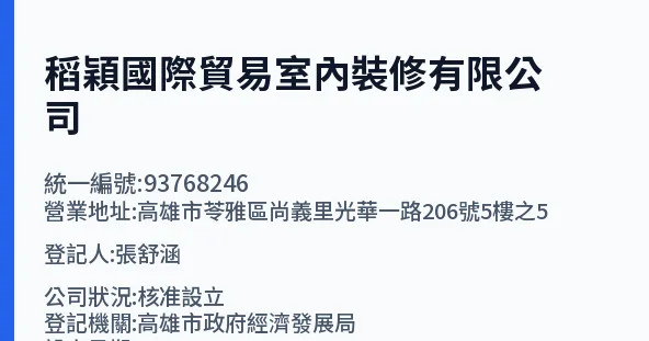 稻穎國際貿易室內裝修有限公司的照片-統編 93768246(高雄市) 公司登記資料與營業項目詳細圖表