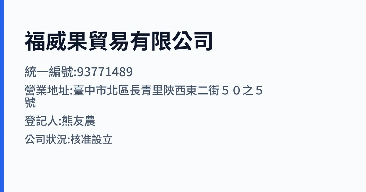 福威果貿易有限公司 - 統編 93771489(臺中市) 公司登記資料與營業項目詳細圖表