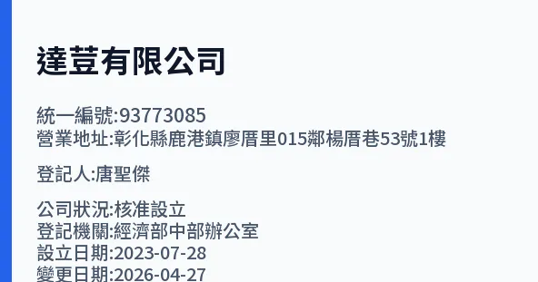 達荳有限公司的照片-統編 93773085(彰化縣) 公司登記資料與營業項目詳細圖表