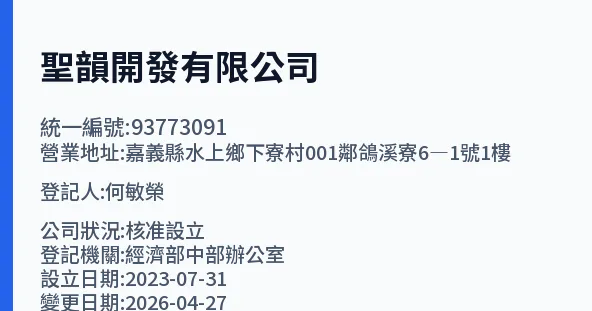 聖韻開發有限公司的照片-統編 93773091(嘉義縣) 公司登記資料與營業項目詳細圖表
