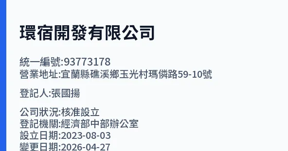 環宿開發有限公司的照片-統編 93773178(宜蘭縣) 公司登記資料與營業項目詳細圖表