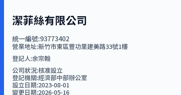 潔菲絲有限公司的照片-統編 93773402(新竹市) 公司登記資料與營業項目詳細圖表