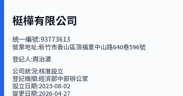 梃樺有限公司的照片-統編 93773613(新竹市) 公司登記資料與營業項目詳細圖表