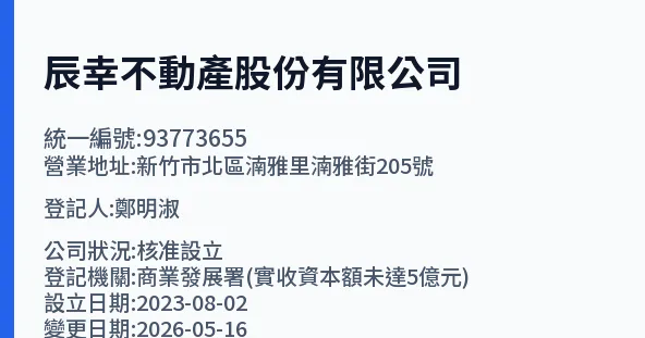 辰幸不動產股份有限公司的照片-統編 93773655(新竹市) 公司登記資料與營業項目詳細圖表