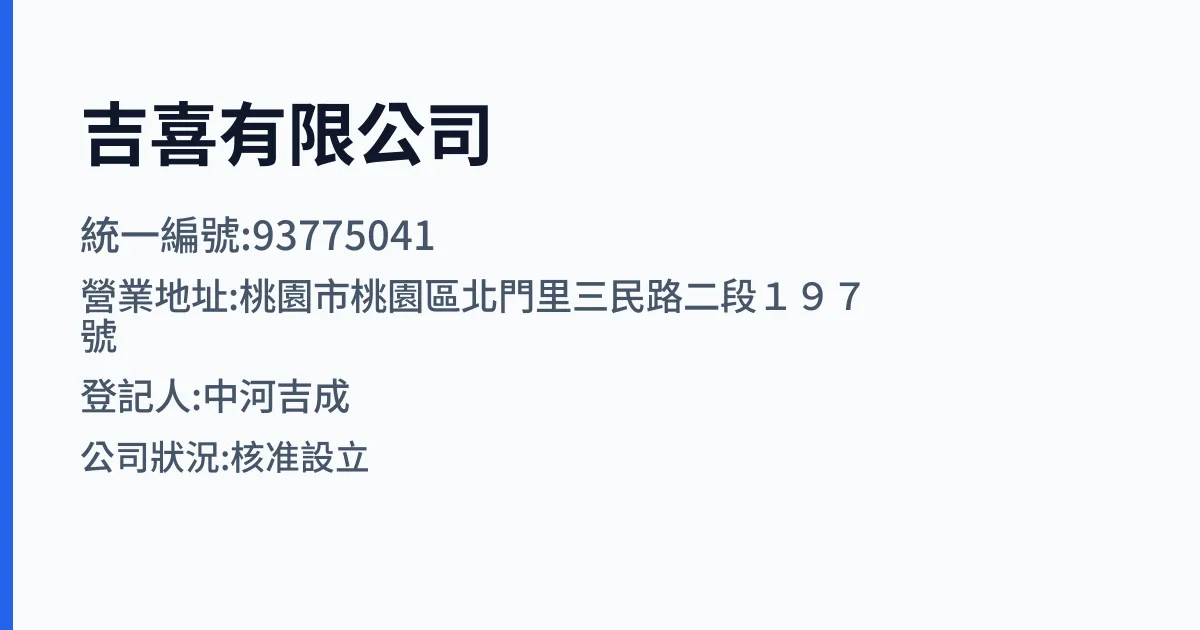 吉喜有限公司 - 統編 93775041(桃園市) 公司登記資料與營業項目詳細圖表