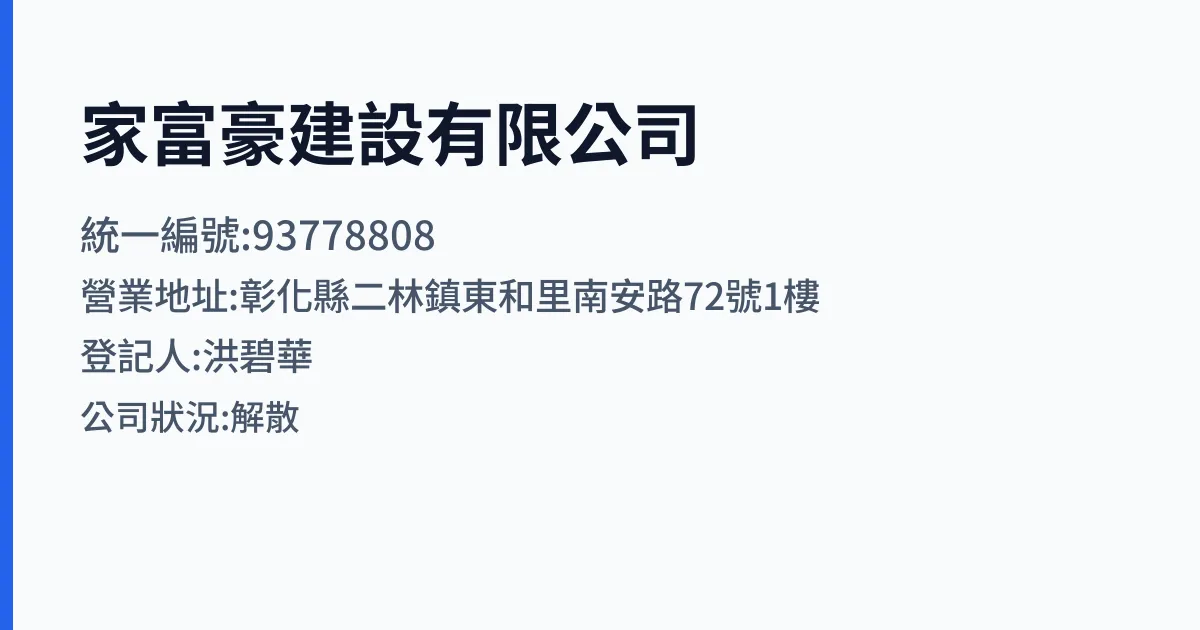 家富豪建設有限公司 - 統編 93778808(彰化縣) 公司登記資料與營業項目詳細圖表