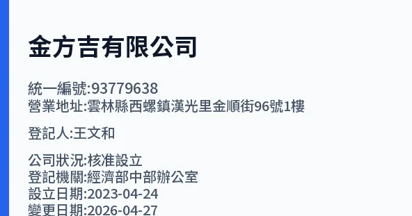 金方吉有限公司的照片-統編 93779638(雲林縣) 公司登記資料與營業項目詳細圖表