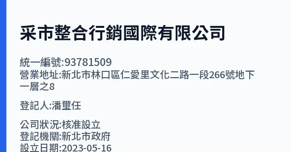 采市整合行銷國際有限公司的照片-統編 93781509(新北市) 公司登記資料與營業項目詳細圖表
