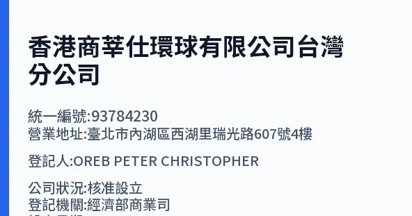 香港商莘仕環球有限公司台灣分公司的照片-統編 93784230(臺北市) 公司登記資料與營業項目詳細圖表