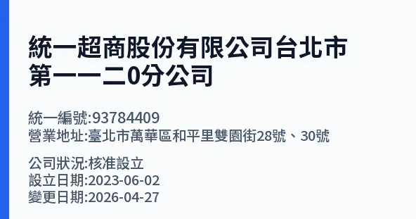 統一超商股份有限公司台北市第一一二0分公司的照片-統編 93784409(臺北市) 公司登記資料與營業項目詳細圖表