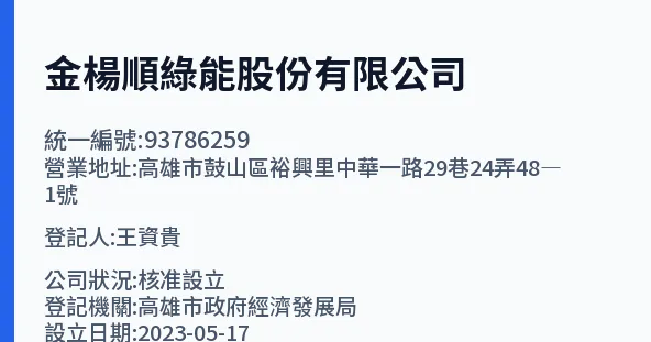 金楊順綠能股份有限公司的照片-統編 93786259(高雄市) 公司登記資料與營業項目詳細圖表