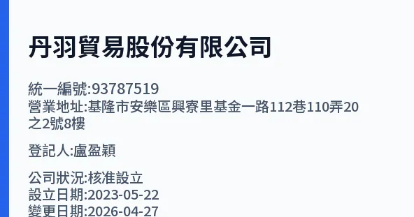 丹羽貿易股份有限公司的照片-統編 93787519(基隆市) 公司登記資料與營業項目詳細圖表