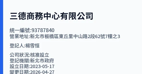三德商務中心有限公司的照片-統編 93787840(新北市) 公司登記資料與營業項目詳細圖表