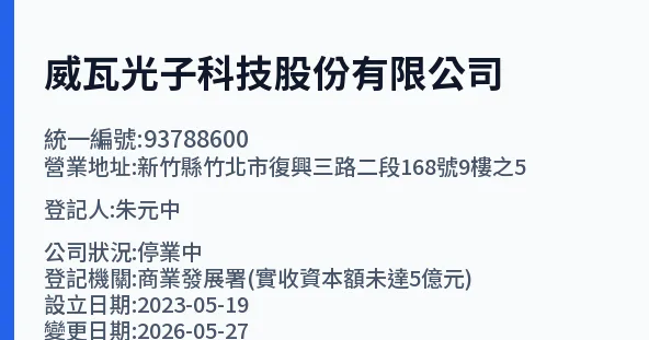 威瓦光子科技股份有限公司的照片-統編 93788600(新竹縣) 公司登記資料與營業項目詳細圖表