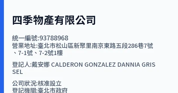 四季物產有限公司的照片-統編 93788968(臺北市) 公司登記資料與營業項目詳細圖表