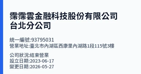 霈霈雲金融科技股份有限公司台北分公司的照片-統編 93795031(臺北市) 公司登記資料與營業項目詳細圖表