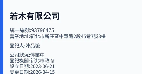 若木有限公司的照片-統編 93796475(新北市) 公司登記資料與營業項目詳細圖表