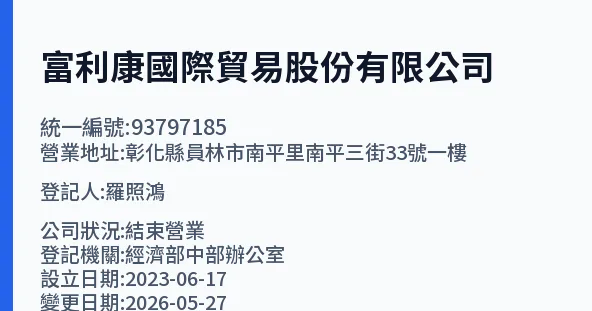 富利康國際貿易股份有限公司的照片-統編 93797185(彰化縣) 公司登記資料與營業項目詳細圖表