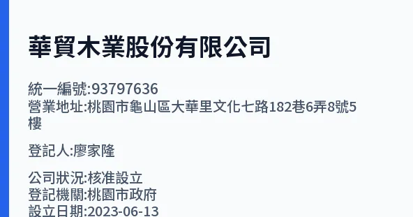 華貿木業股份有限公司的照片-統編 93797636(桃園市) 公司登記資料與營業項目詳細圖表