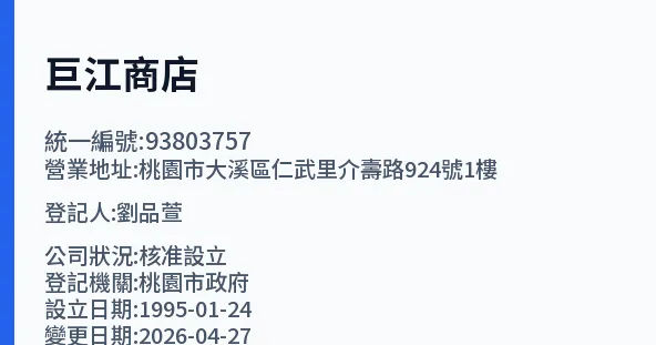 巨江商店的照片-統編 93803757(桃園市) 公司登記資料與營業項目詳細圖表