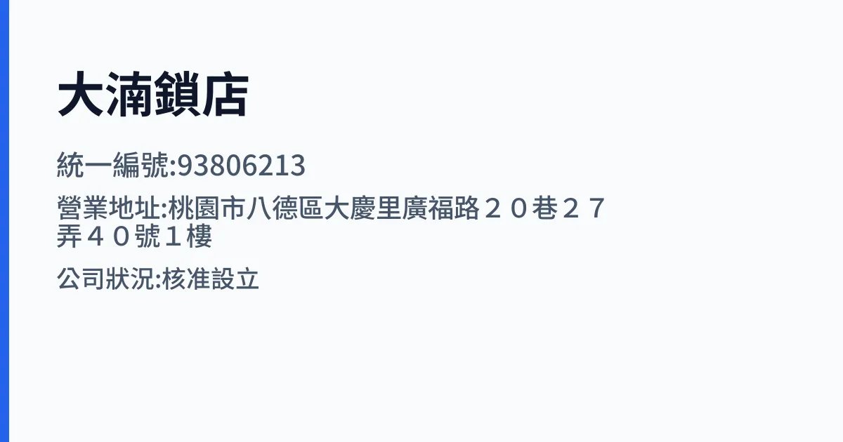大湳鎖店 - 統編 93806213(桃園市) 公司登記資料與營業項目詳細圖表