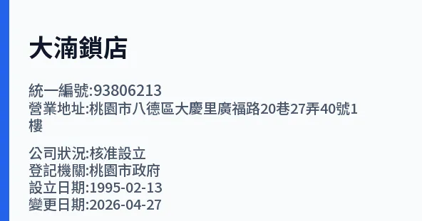 大湳鎖店的照片-統編 93806213(桃園市) 公司登記資料與營業項目詳細圖表