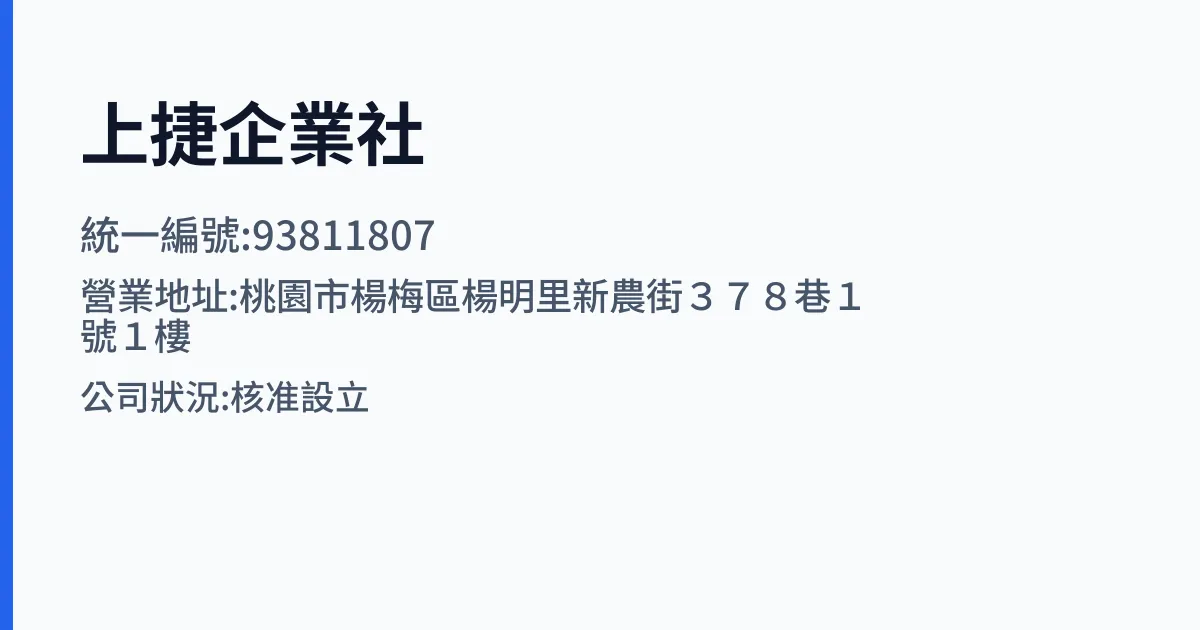 上捷企業社 - 統編 93811807(桃園市) 公司登記資料與營業項目詳細圖表