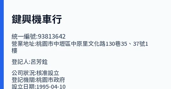 鍵興機車行的照片-統編 93813642(桃園市) 公司登記資料與營業項目詳細圖表