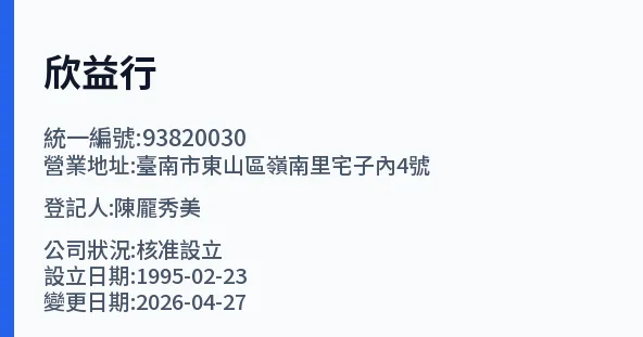欣益行的照片-統編 93820030(臺南市) 公司登記資料與營業項目詳細圖表