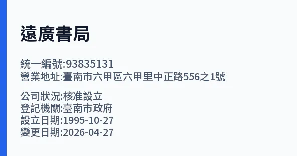 遠廣書局的照片-統編 93835131(臺南市) 公司登記資料與營業項目詳細圖表