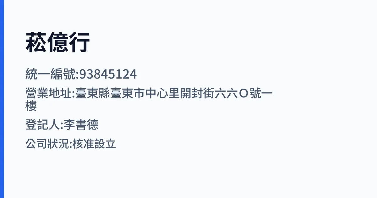 菘億行 - 統編 93845124(臺東縣) 公司登記資料與營業項目詳細圖表