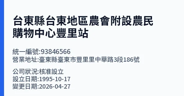 台東縣台東地區農會附設農民購物中心豐里站的照片-統編 93846566(臺東縣) 公司登記資料與營業項目詳細圖表