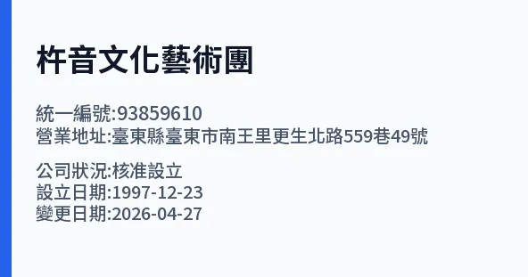 杵音文化藝術團的照片-統編 93859610(臺東縣) 公司登記資料與營業項目詳細圖表