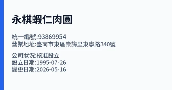 永棋蝦仁肉圓的照片-統編 93869954(臺南市) 公司登記資料與營業項目詳細圖表