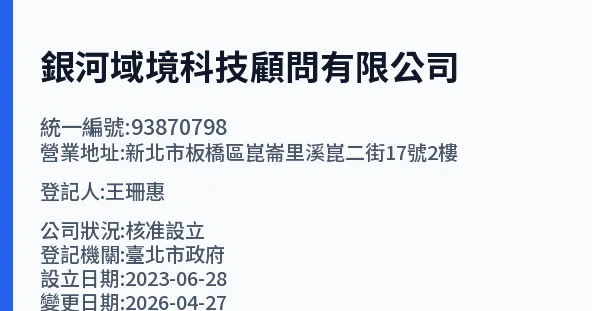 銀河域境科技顧問有限公司的照片-統編 93870798(新北市) 公司登記資料與營業項目詳細圖表