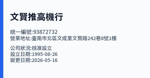 文賢推高機行的照片-統編 93872732(臺南市) 公司登記資料與營業項目詳細圖表