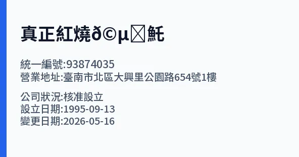 真正紅燒𩵚魠的照片-統編 93874035(臺南市) 公司登記資料與營業項目詳細圖表