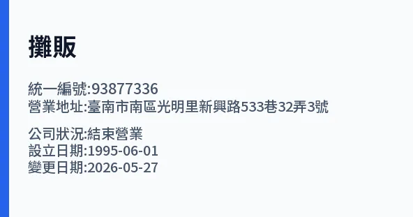 攤販的照片-統編 93877336(臺南市) 公司登記資料與營業項目詳細圖表