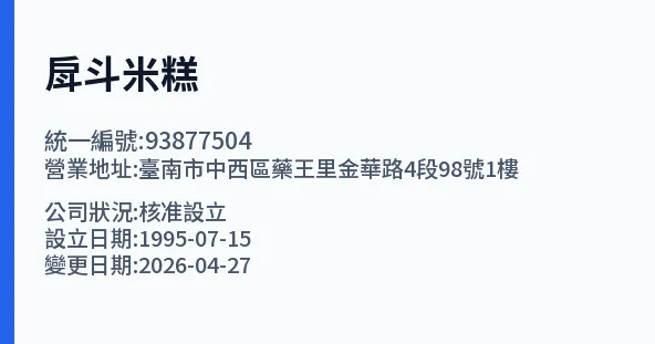 戽斗米糕的照片-統編 93877504(臺南市) 公司登記資料與營業項目詳細圖表