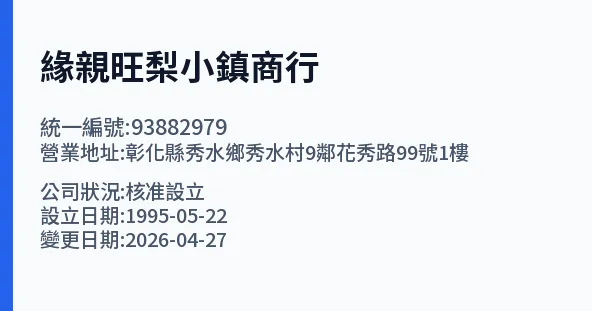 緣親旺梨小鎮商行的照片-統編 93882979(彰化縣) 公司登記資料與營業項目詳細圖表