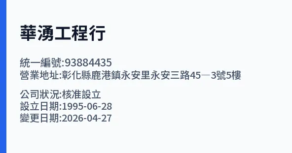 華湧工程行的照片-統編 93884435(彰化縣) 公司登記資料與營業項目詳細圖表